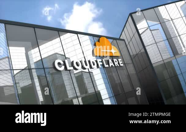 May 2019, Editorial use only, 3D animation, Cloudflare logo on glass ...