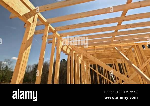 Wooden beams are used as inside frame support during construction of ...