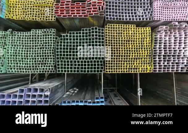 Steel pipe and steel beam and construction material on shelf in ...