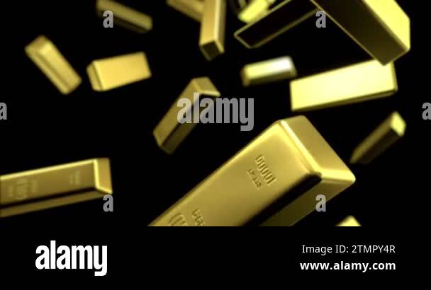 a collection of gold bar fell golden blocks in black background 3d 4k ...