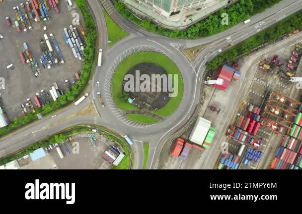 4K Aerial top view of Circling Roundabout in Hong Kong city. highway ...