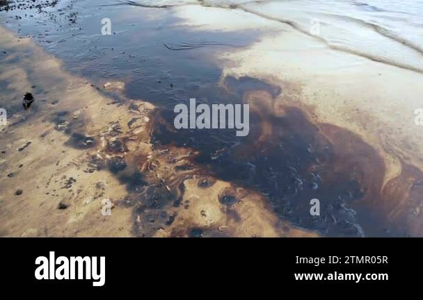Beach Oil Pollution and contamination oil leaks at sea Polluted Water ...