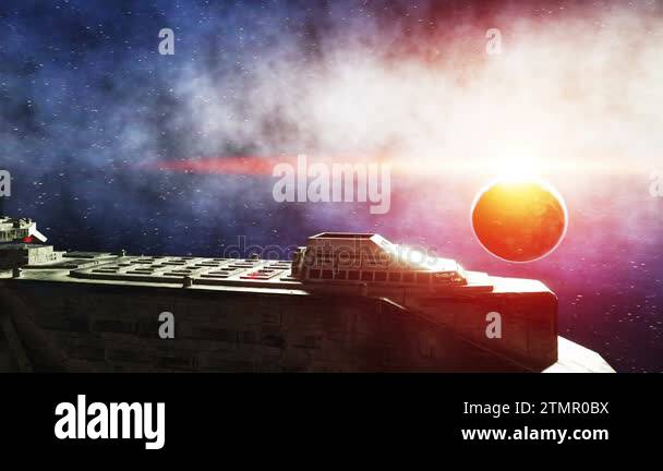 Futuristic space ship in space. Earth planet wonderfull view. realistic ...