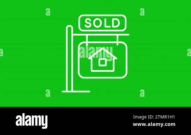 Animated house sold sign white icon. Selling property. Real estate ...