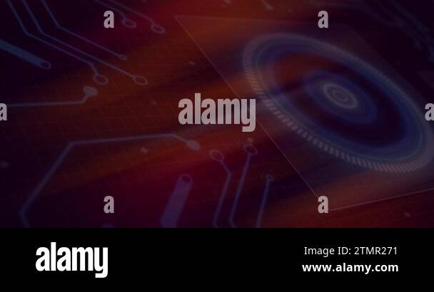 Animation of circles and circuit board pattern against abstract background. Digitally generated ...