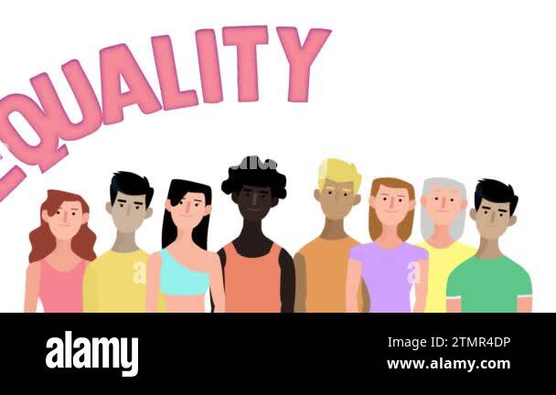 Animated video of a illustration of multiethnic people with the word ...