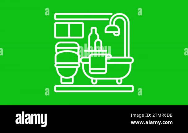 Bath white line animation. Bathroom interior. Bathtub and toilet. Real ...