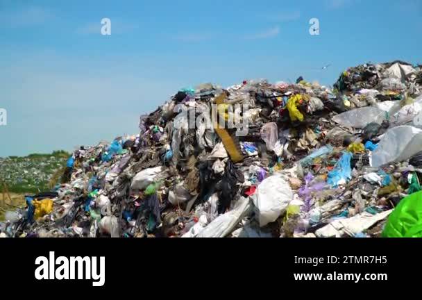 Pile of domestic garbage in landfill. City landfill. Land pollution ...