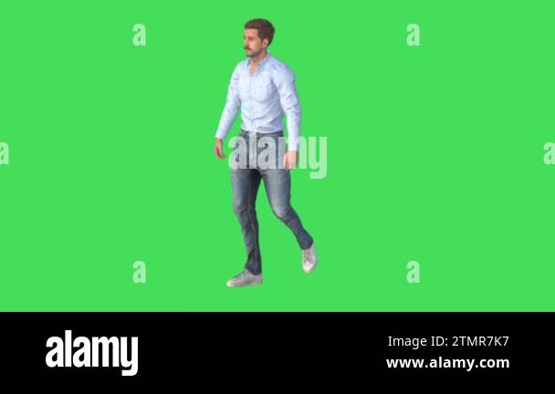 3d Animation of male actor on green screen walking from front view in ...