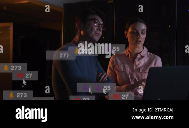 Images of people using laptops to check computer servers. Global ...