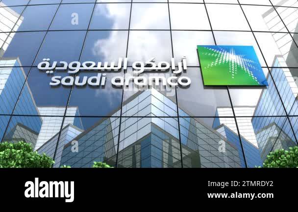 November 2019, Editorial use only, 3D animation, Saudi Aramco logo on ...