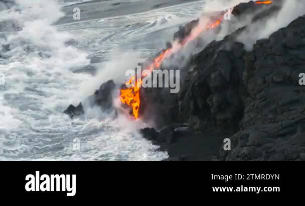 Volcanic Eruption Lava flowing into the water Hawaii Stock Video ...