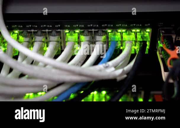 Hub Cable Network Close-up Ethernet Cables Connected to Modem ...