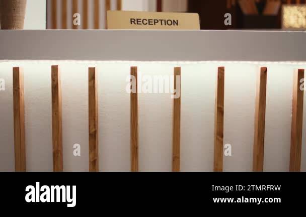 Reveal of reception sign travel accommodation hotel lobby modern clean ...