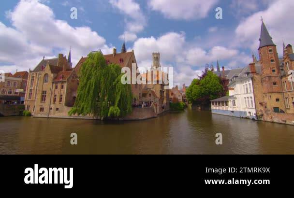 Brugge, Belgium establisher wide view. Time lapse medieval facades of ...