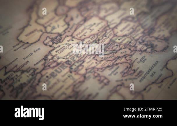Germany and European countries on a vintage political world map. Slow ...