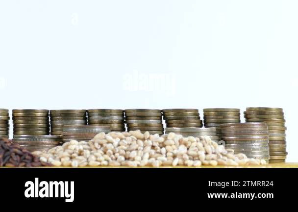 Trinidad and Tobago flag waving with stack of money coins and piles of ...