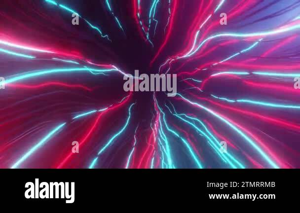 Red and blue neon lightning loop 3d animation. Retrowave vj background ...