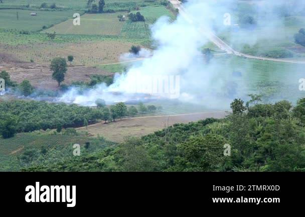 wildfire emission impacts air quality worldwide bush fire in 4k Stock ...