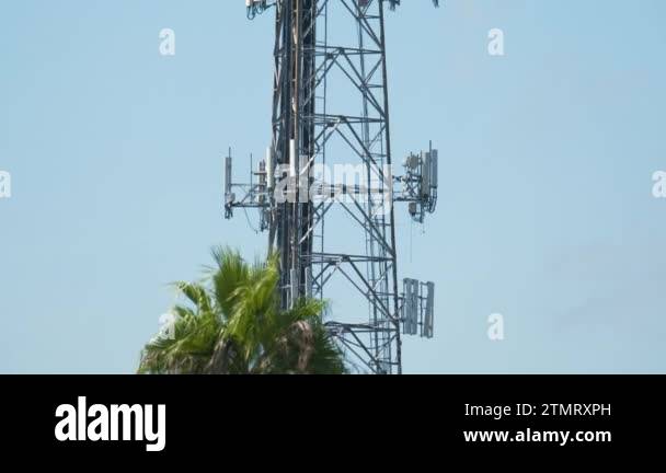 Tall telecommunication radio cell tower with wireless communication 5g antennas for network ...