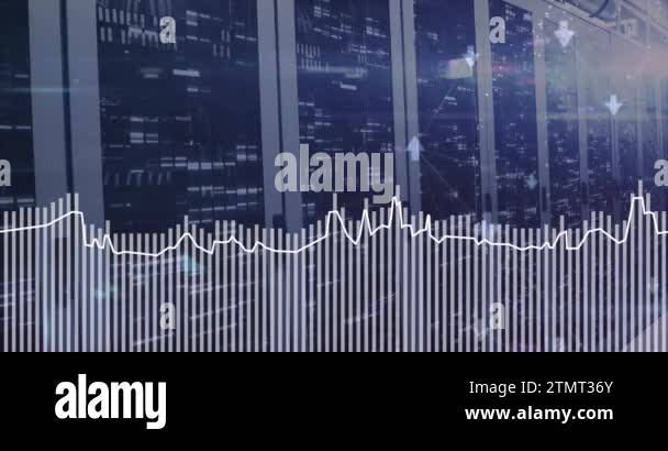 Animation of graphs with connected arrows over bars in server racks at ...