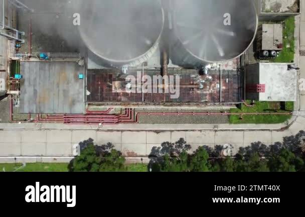 Thermal power plant on a volcano in the middle of the jungle, steam ...