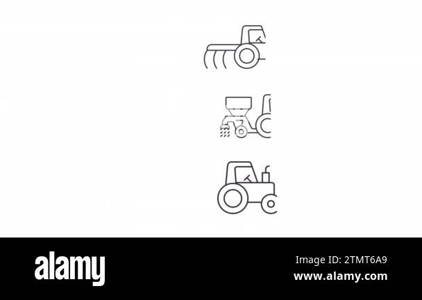 Animated agricultural machinery set. Moving tractors animation ...