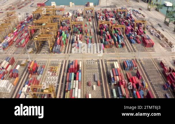 Drone Aerial view 4k Footage of Shipping Containers In Port Of ...
