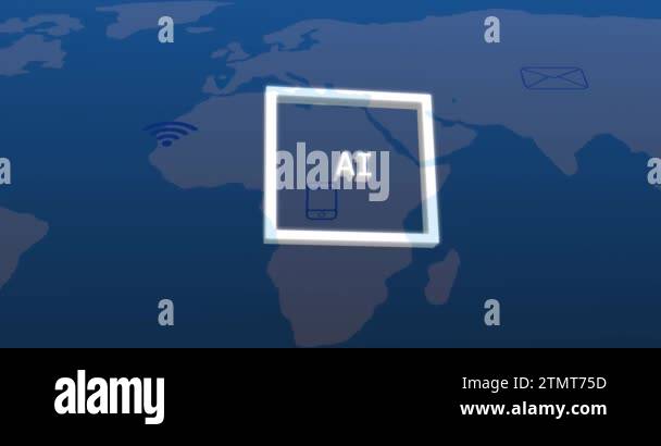 Animation Of Ai Data Processing With Icons And World Map Global Artificial Intelligence