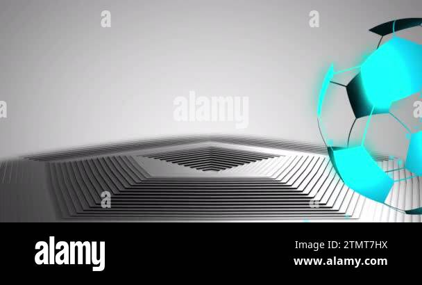 Animation of 3d football shape over concentric grey hexagonal lines and ...