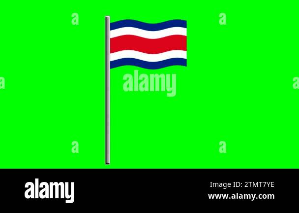 Wavy Costa Rica flag with pole on green screen background Stock Video ...