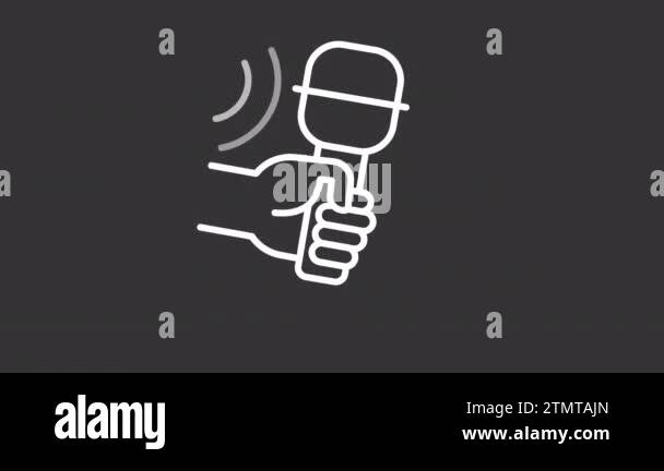 TV interview white icon animation. Animated line hand with microphone ...