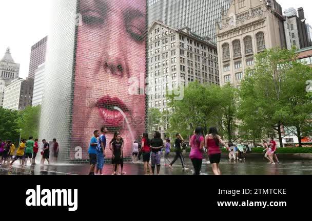 Crown Fountain in Millennium Park in Chicago Loop. The Crown Fountain ...