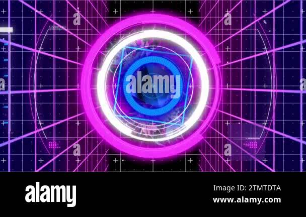 Animation of interference over neon scope scanning and lines on black ...