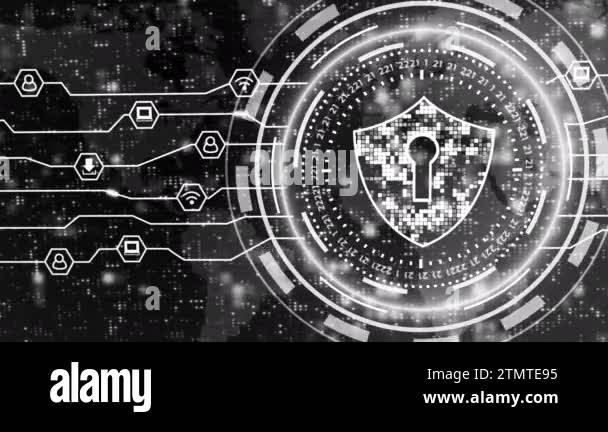 Network data protection cyber security lock shield. Motion graphics with glowing internet user ...