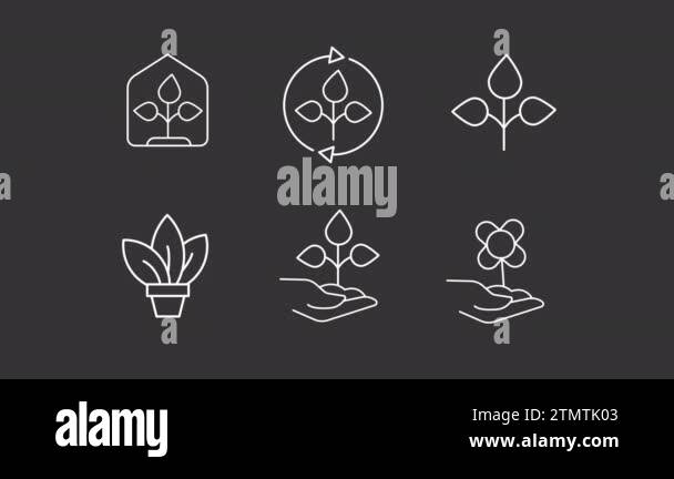 Animated sprouts white line icon set. Plants with moving leaves ...