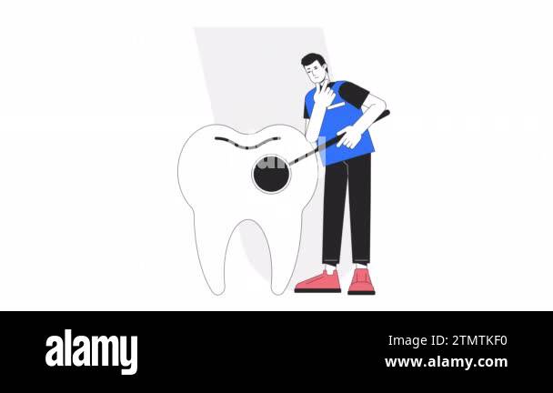 Dental hygiene animation. Animated asian male dentist 2D cartoon flat ...