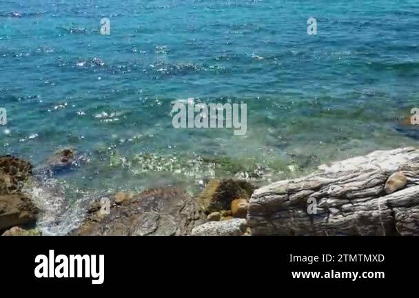 Transparent sea salt water texture. Top view of the water surface and ...