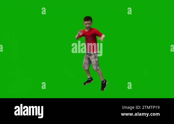 3d animated kindergarten baby boy on green screen playing and happy in ...