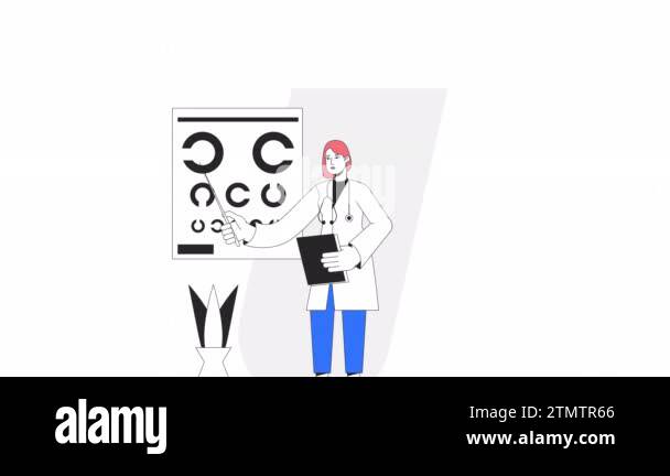 Ophthalmology animation. Animated asian woman eye doctor 2D cartoon ...