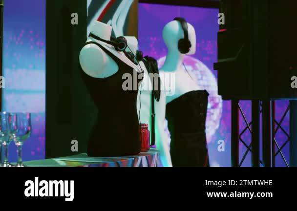 Empty clubbing stage with DJ station used for funky party, alcohol and ...