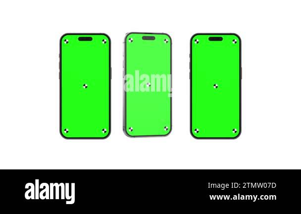 The smartphone's blank green screen with indicators flies in with ...