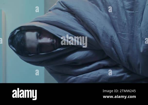 Vertical video. Night depression. Sleep disorder. Loneliness fatigue ...