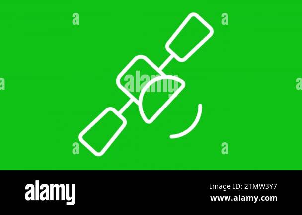 Animated satellite white line icon. Spacecraft transmitts signal ...