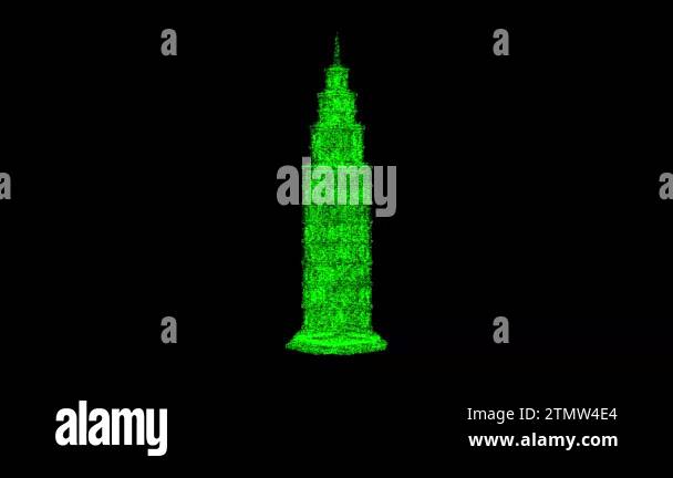 3D Skyscraper building rotates on black background. Object made of ...