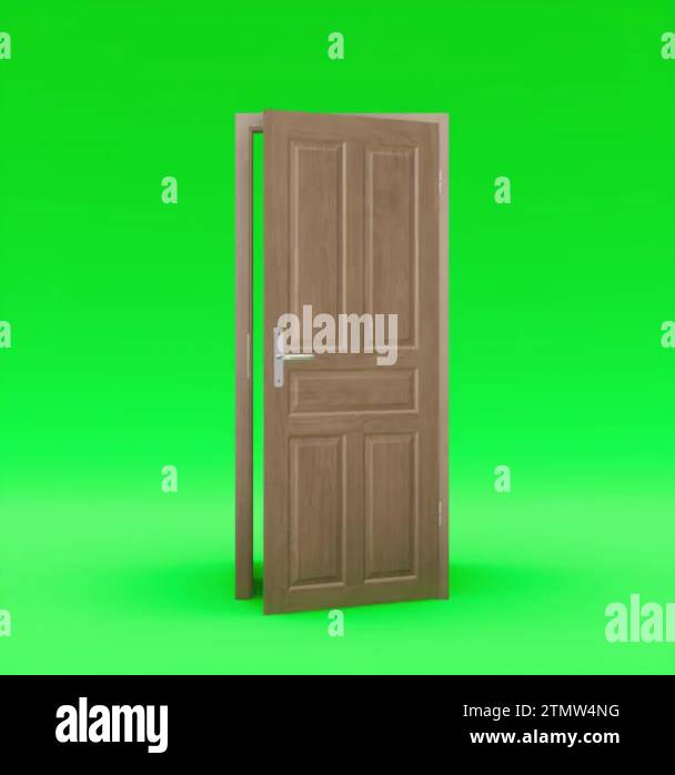 Wooden door opening isolated in Chroma Key, 3D representation, 4K ...
