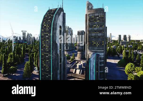 futuristic city, town. Architecture of the future. Aerial view. Super ...