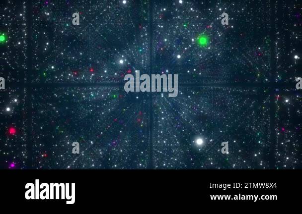 Abstract cyberspace with flying colors particles in infinite. Space ...