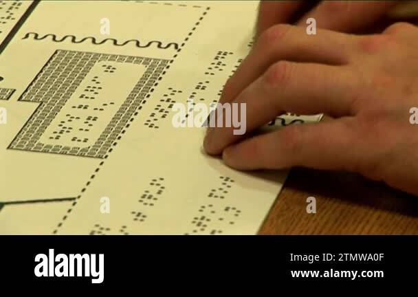 Close-up footage of the Braille writing system alphabet, the shot is ...