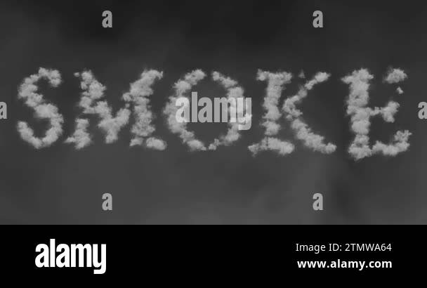 smoke word made by floating smoke steam through space on grey blur ...